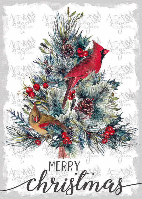 Christmas Cardinals A4 Autumn Sage Decoupage Paper