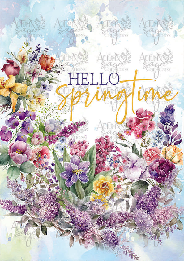 Hello Springtime A4 Decoupage Paper by Autumn Sage Creations